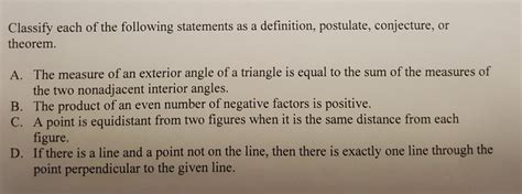 Solved Classify Each Of The Following Statements As A