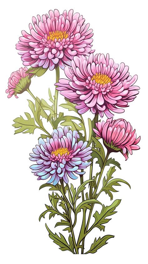 Premium Photo Highly Detailed Long Stem Aster Flowers Vector Ink Illustration