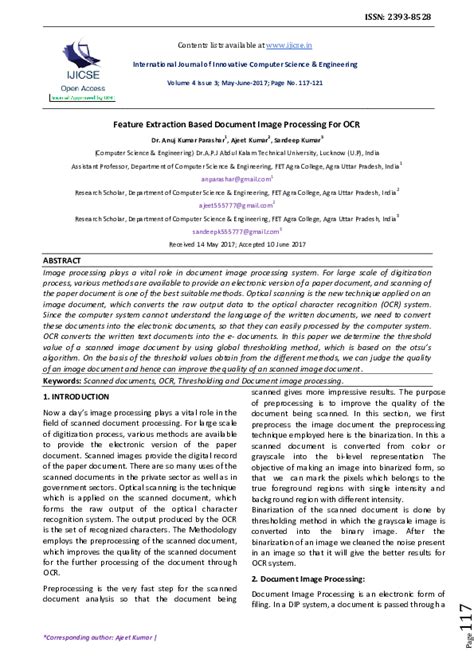 Pdf Feature Extraction Based Document Image Processing For Ocr Anuj Parashar