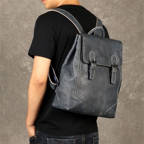 Genuine Leather Mens Cool Backpack Sling Bag Large Black Travel Bag