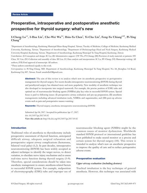 Pdf Preoperative Intraoperative And Postoperative Anesthetic