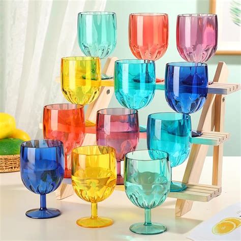Maxcheck 24 Pack Colored Plastic Wine Glasses With Stem 12