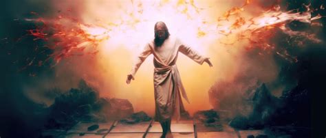 Premium Ai Image Jesus Walking In Front Of A Cloud Of Fire