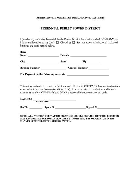 Fillable Online Automatic Bank Draft Perennial Public Power District