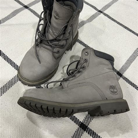 Gray Timberlands Size 6 Womens Lace Up Boots Tims Depop
