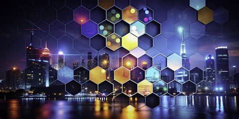 Stunning Nighttime Infographic Design Featuring Illuminated Hexagonal