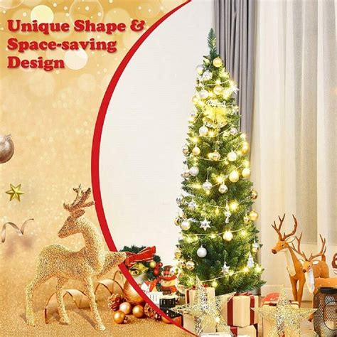 Ecooso 6ft Slim Artificial Christmas Tree Pvc Pencil Shape With Metal