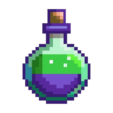 Pixel Art Potion Bottle Green And Purple Elixir In Glass Flask With