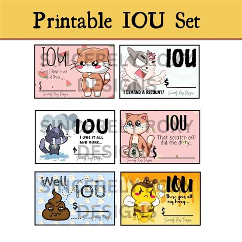 Printable Iou Slip Placeholders L Set Of 6 Pdf Etsy Printables