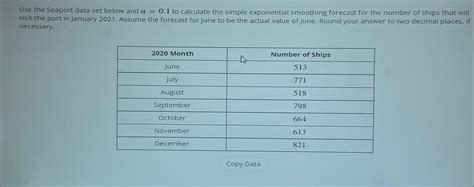 solved use the seaport data set below and α 0 1 ﻿to