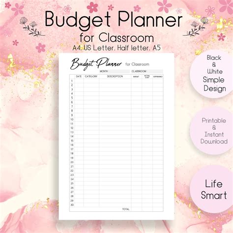 Classroom Budget Planner Template Printable Teacher Expense Tracker