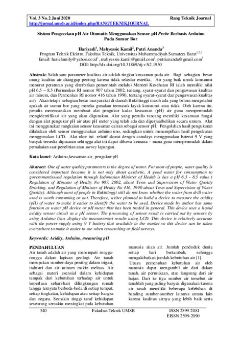 Pdf Sistem Pengecekan Ph Air Otomatis Menggunakan Sensor Ph Probe Berbasis Arduino Pada Sumur