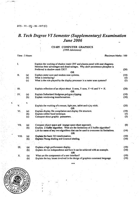 Computer Graphics Exam Paper June 2006 Computer Science 6th