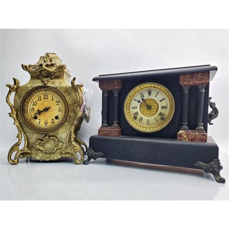 Lot Pair Antique Mantel Clocks French Style And Sessions