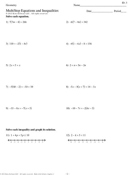 Algebra Equations Worksheet With Answers Kindergarten Printable Sheet