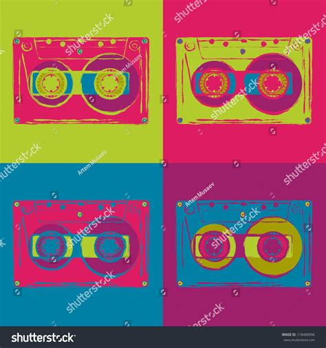Set Colored Disco Cassettes Grungy Contours Stock Vector Royalty Free