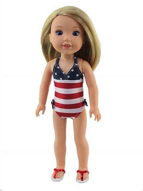 Red White And Cute Bathing Suit Made For 14 Inch Dolls