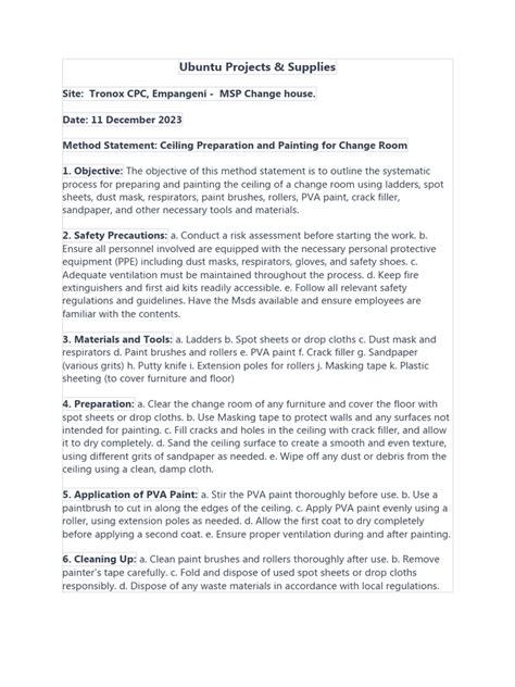 Ubuntu Projects Method Statement Msp Preparation And Painting Of Ceiling