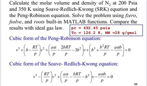 Solved Calculate The Molar Volume And Density Of N2 At 200