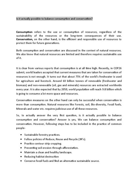 Balancing Consumption And Conservation Pdf