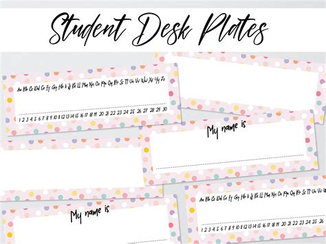 Rainbow Classroom Labels Student Desk Plates Printable Polka Dot
