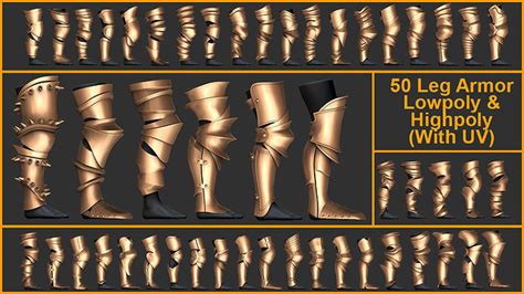 3d Model 50 Leg Armor Pack Highpoly And Lowpoly With Uvs Vr Ar Low