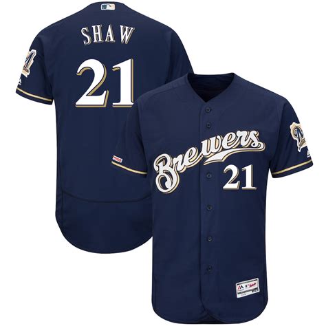 Mens Milwaukee Brewers Travis Shaw Majestic Navy Alternate Authentic