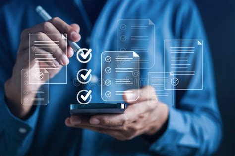 Online Survey Filling Out And Digital Form Checklist By Laptop Computer