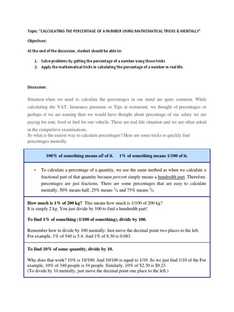calculating the percentage of a number using mathematical tricks