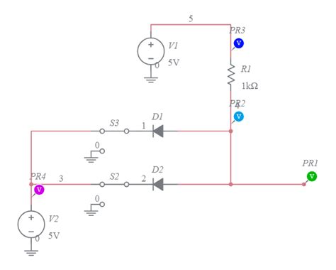 Two Diode Switch Logic And Gate Multisim Live