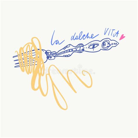 Mediterranean Romantic Food Aesthetic Cute Hand Drawn Pasta Spaghetti