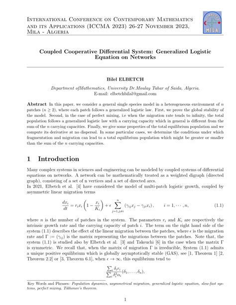 Pdf Coupled Cooperative Differential System Generalized Logistic Equation On Networks