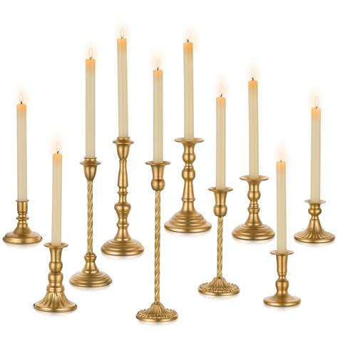 Nuptio Set Of 10 Gold Candlestick Holders Vintage Brass Taper Candle