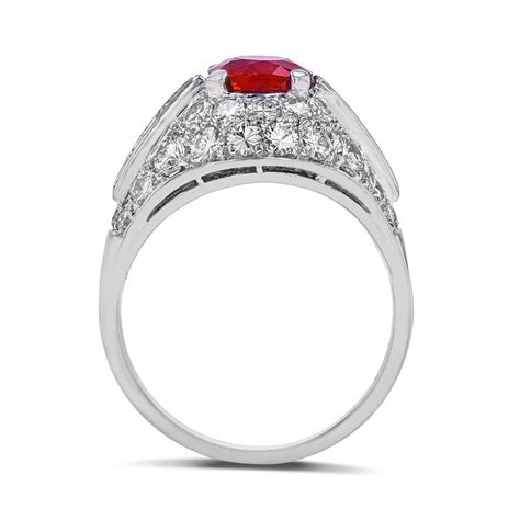 1960s Bvlgari 1 74ct Burmese Ruby Trombino Ring In Platinum Cushion Modern Cut Claw Set