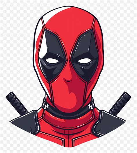 Cartoon Deadpool Face Red And Black Masked Superhero Illustration