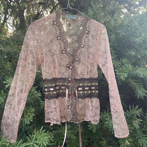 Vintage Alannah Hill Top Pink Lace Button Up Blouse Depop
