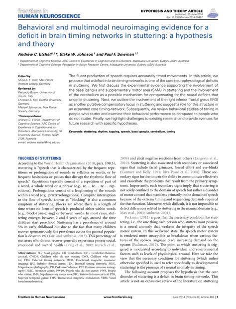Pdf Behavioral And Multimodal Neuroimaging Evidence For A Deficit In Brain Timing Networks In