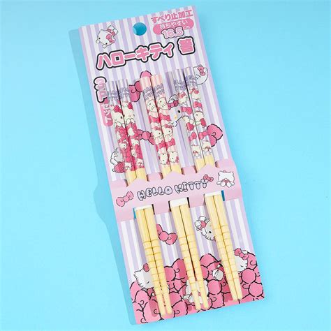 Hello Kitty Fluffy Plush Bamboo Chopsticks Set 3 Pcs Blippo