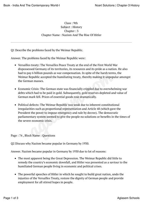 Ncert Solutions 2025 Class 9 History Chapter 3 Nazism And The Rise Of