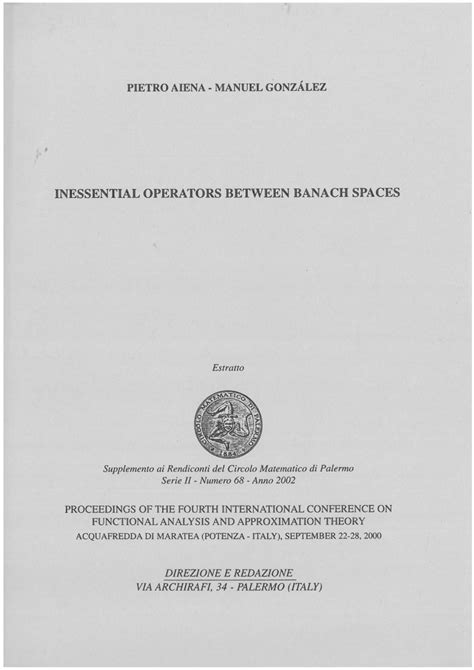 Pdf Inessential Operators Between Banach Spaces