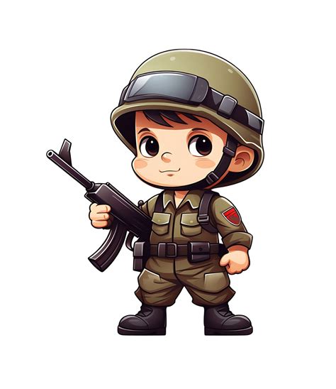 Chibi Style Illustration Of A Young Confident Soldier In Combat Gear With Goggles And A Helmet