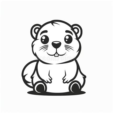 Cute Ground Hog Vector Logo In Black And White Outline Design Stock Illustration Illustration