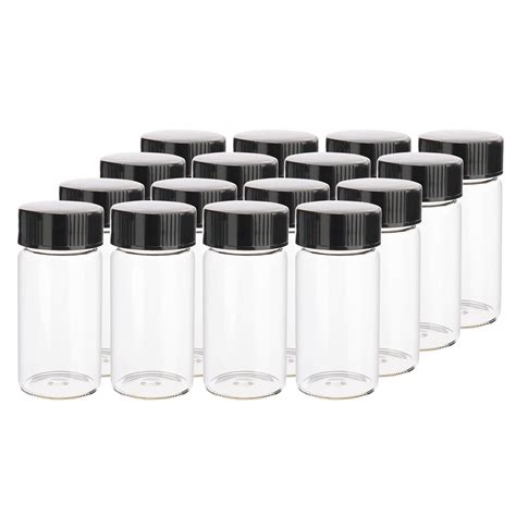 16pcs 25ml Glass Bottles With Caps Clear Small Glass Vials With Black