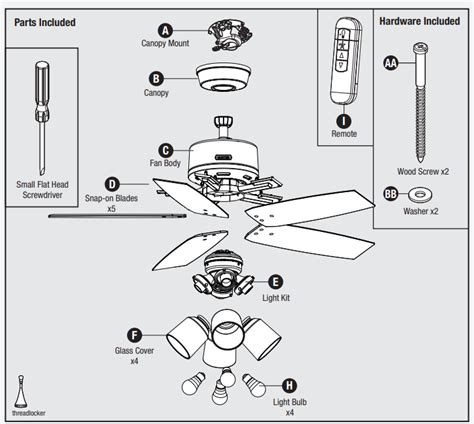 Hunter 52427 4 Lights Ceiling Fan Instruction Manual