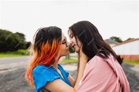 Premium Photo A Couple Of Young Lesbian Women In Love On A Trip One