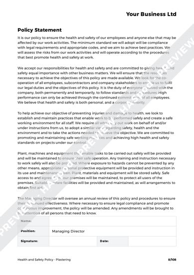 Plastering Health And Safety Policy Template Haspod