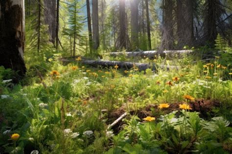 Regenerating Forest Floor Filled With Wildflowers Stock Image Image