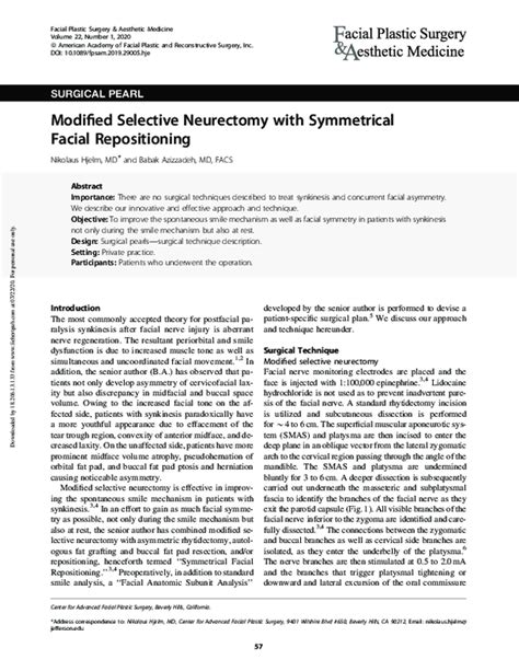 Pdf Modified Selective Neurectomy With Symmetrical Facial Repositioning