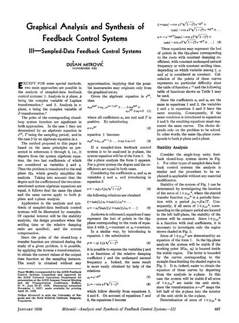 Pdf Graphical Analysis And Synthesis Of Feedback Control Systems Iii Sampled Data Feedback