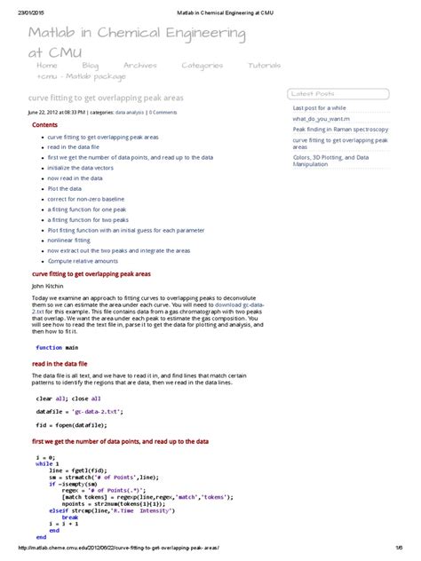 Matlab In Chemical Engineering At Cmu Pdf Analysis Teaching Mathematics